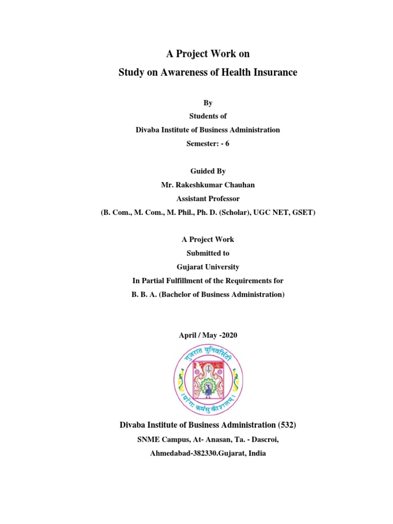 A Project Work On Study On Awareness of Health Insurance: Divaba ...