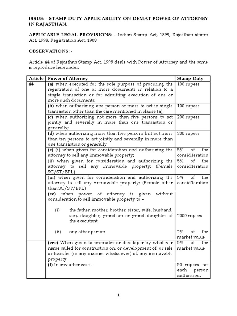 Brief Note On Stamp Duty On POA | PDF | Power Of Attorney | Lawyer
