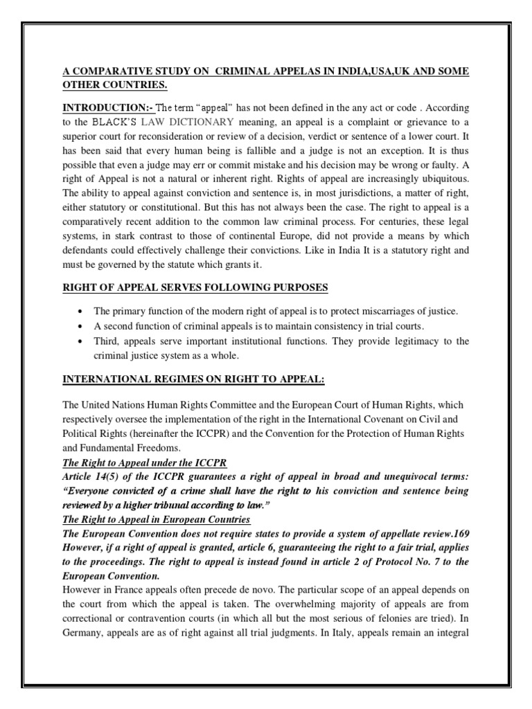 Comparative Study On Appeals . | PDF | Appeal | Judge