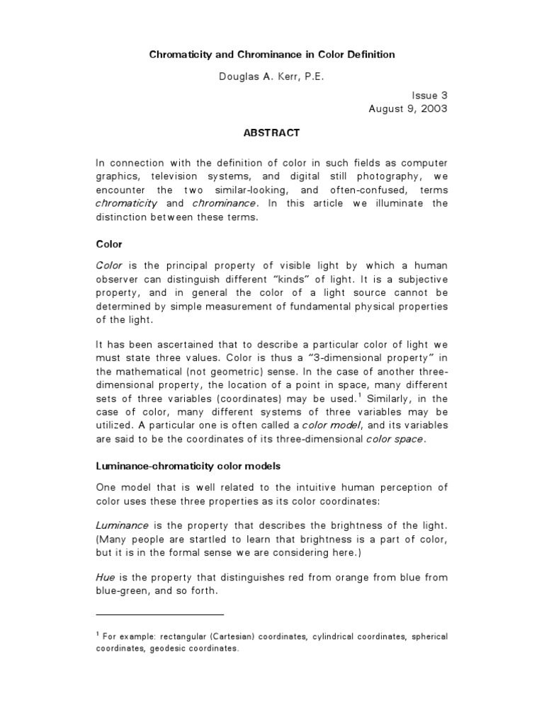 Chromaticity and Chrominance in Color Definition | PDF | Color | Vision