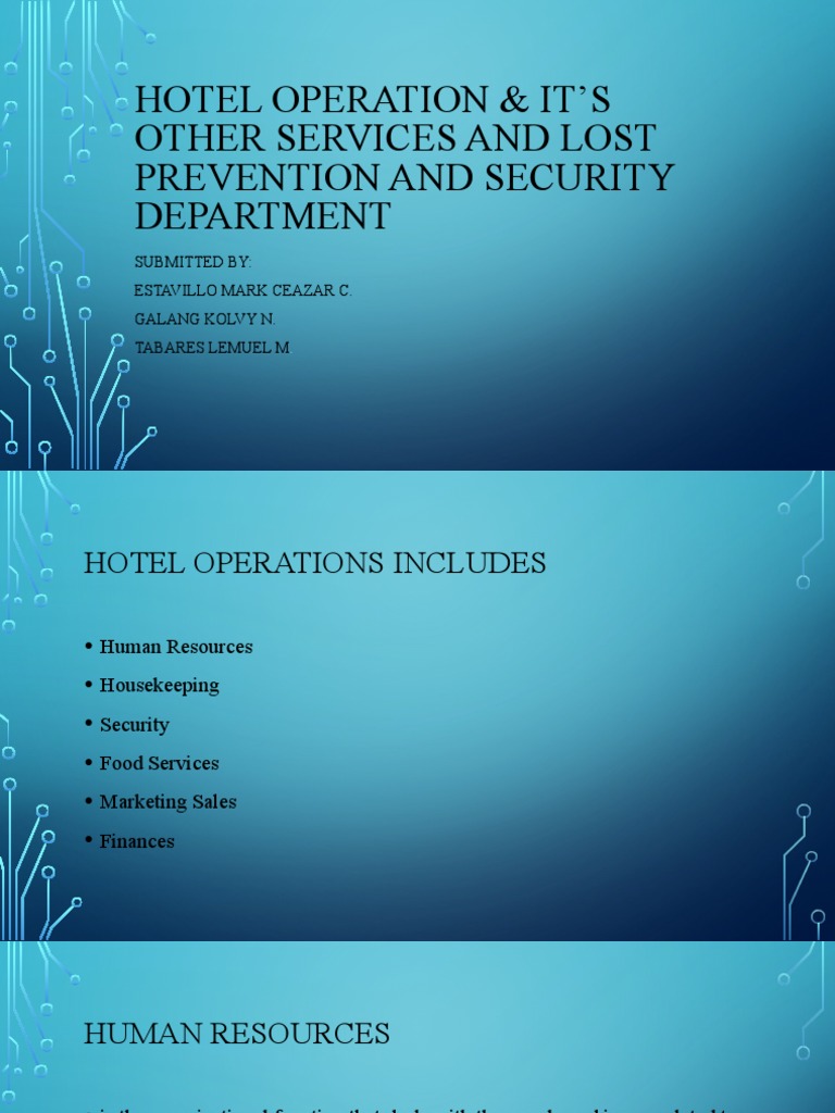 Hotel Operation & It'S Other Services and Lost Prevention and Security ...