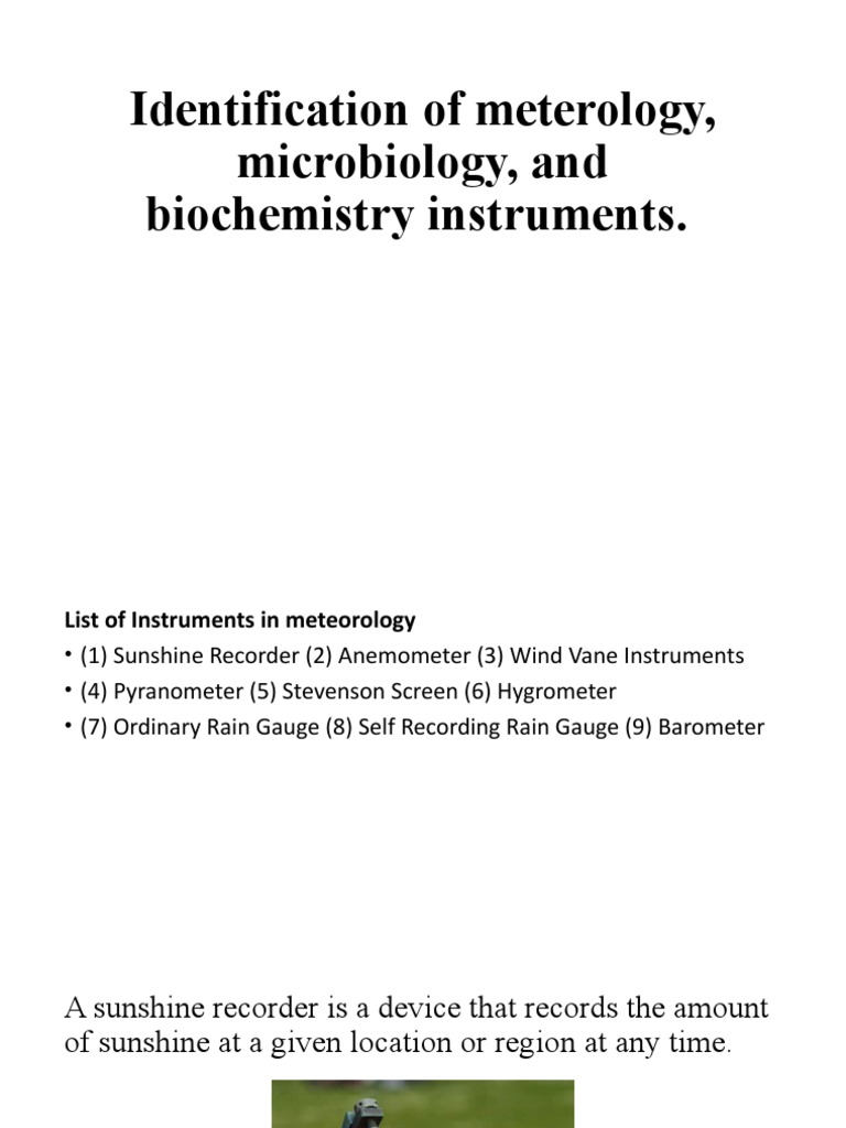 Identification of Meterology, Microbiology, and Biochemistry Equipments ...