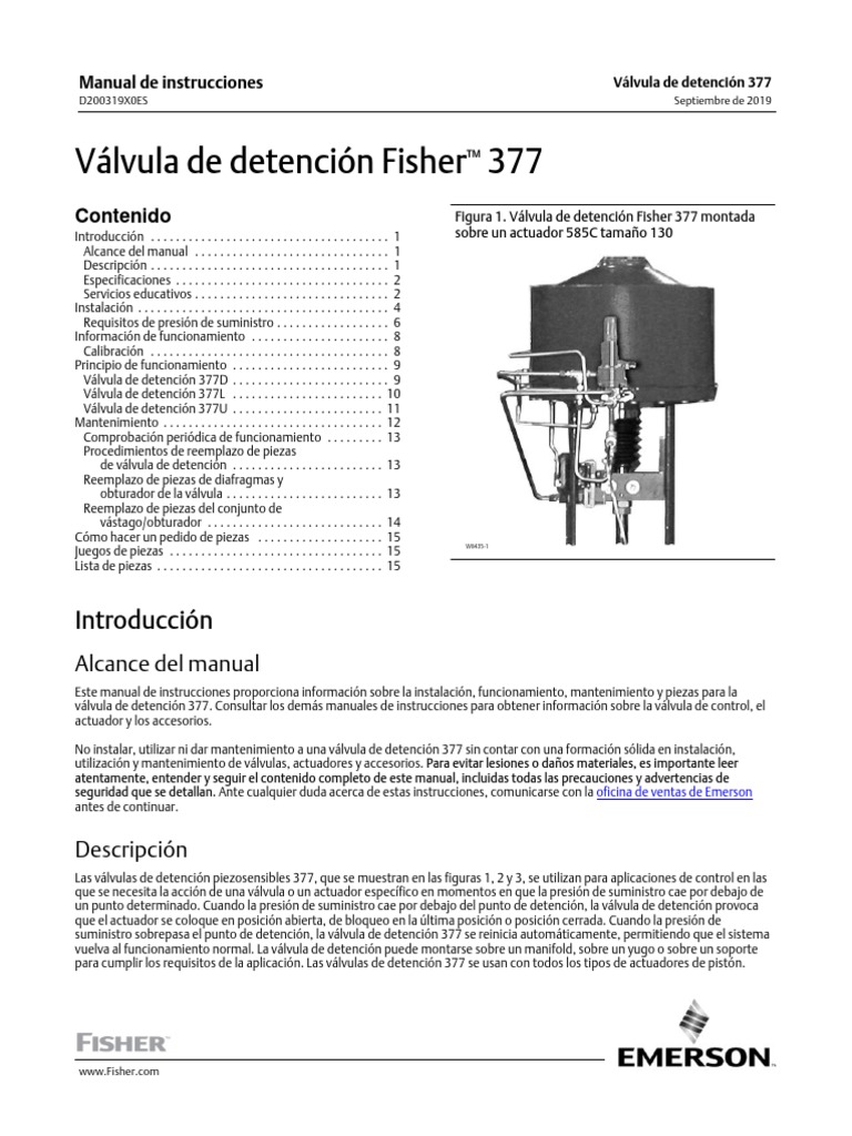 Instruction Manual Válvula de Detención Fisher 377 Fisher 377 Trip ...