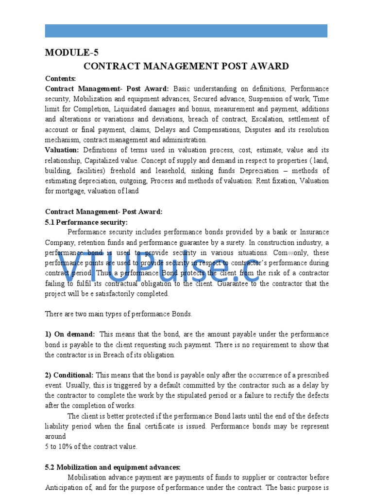 Vtupulse C Module 5 Contract Management Post Award Pdf Real Estate Appraisal Valuation