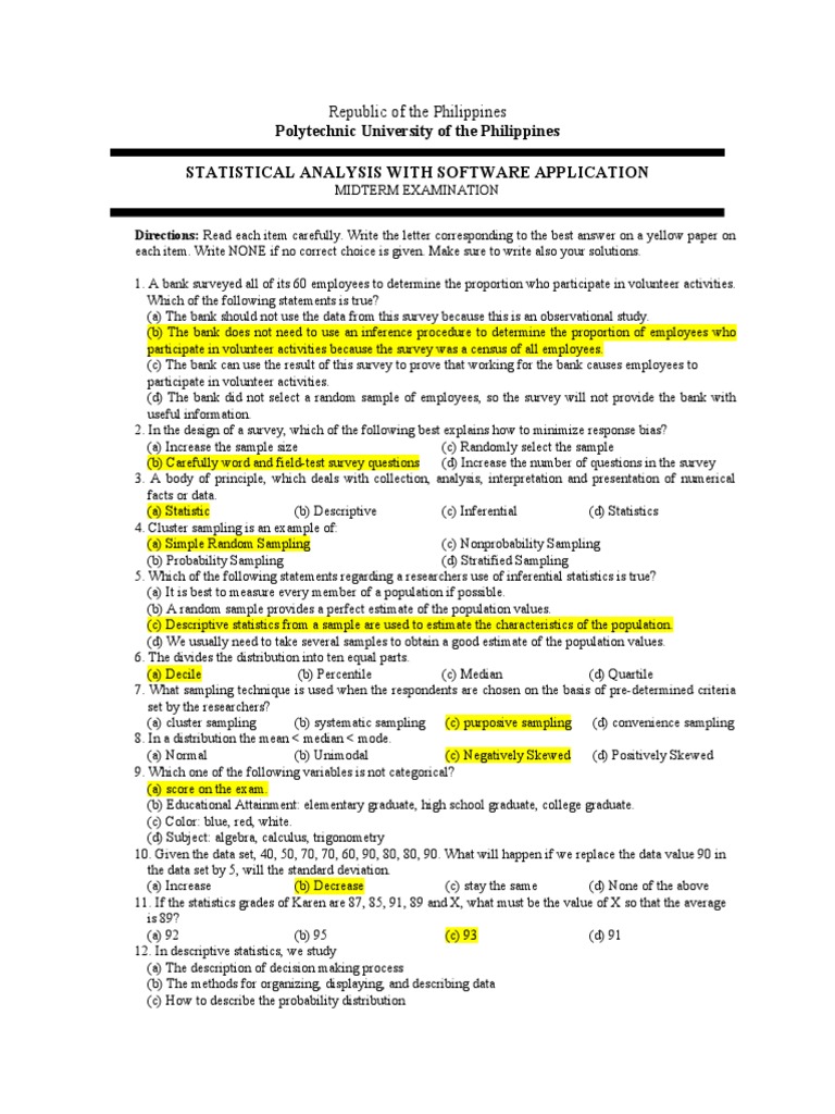 Midterm | PDF | Survey Methodology | Statistics