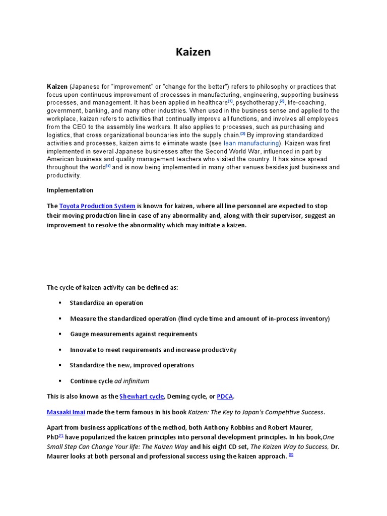 Kaizen and Continuous Improvement | PDF | Risk Management | Risk