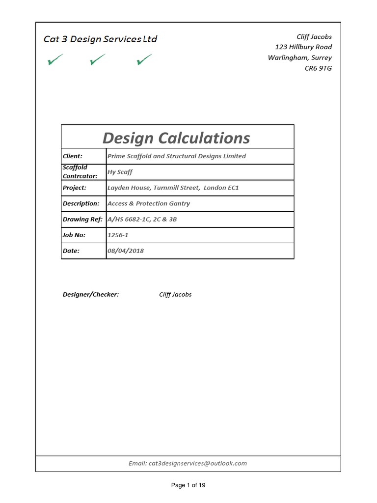 Design Calculations: Scaffold Contrcator: Project: Client | PDF ...
