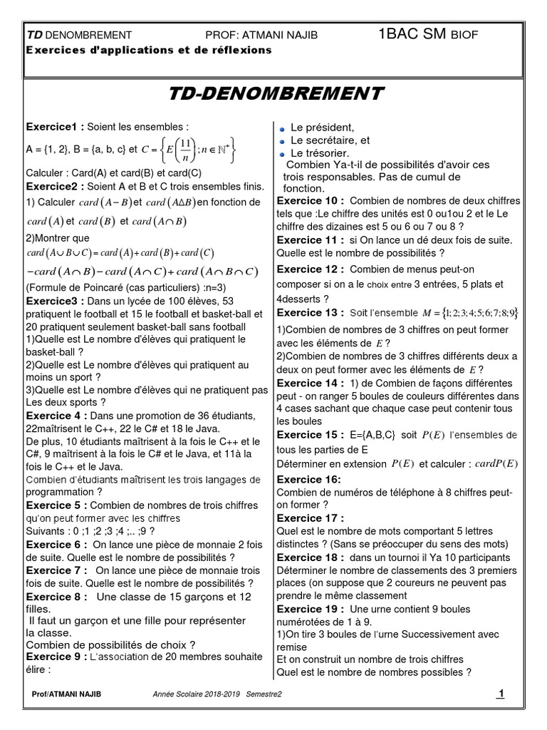 Denombrement Serie D Exercices 1 | PDF | C# (Langage de programmation) | Java (Langage de ...