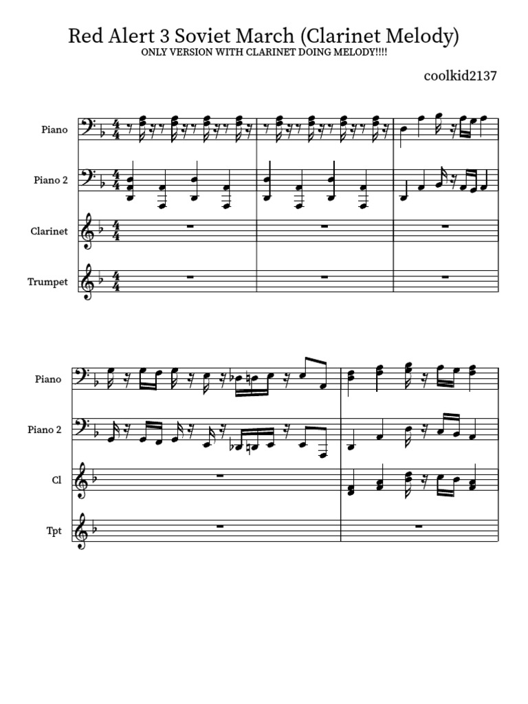 Red Alert 3 Soviet March (Clarinet Melody) | PDF