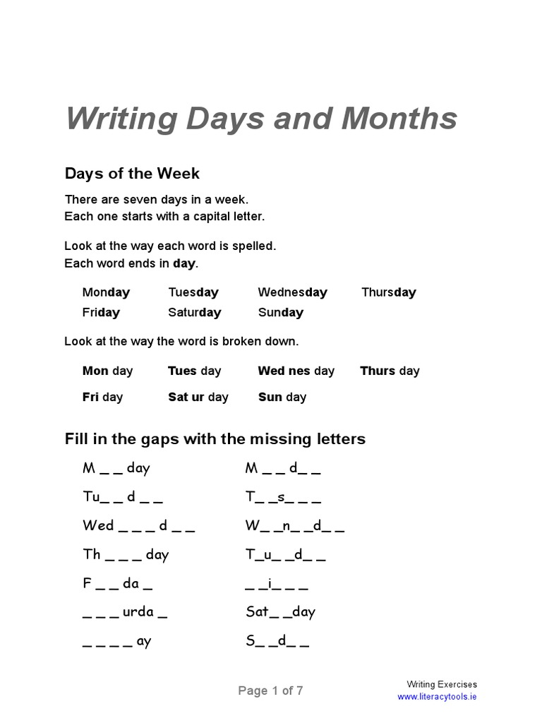 04 Writing Days and Months | PDF | Workweek And Weekend | Linguistics
