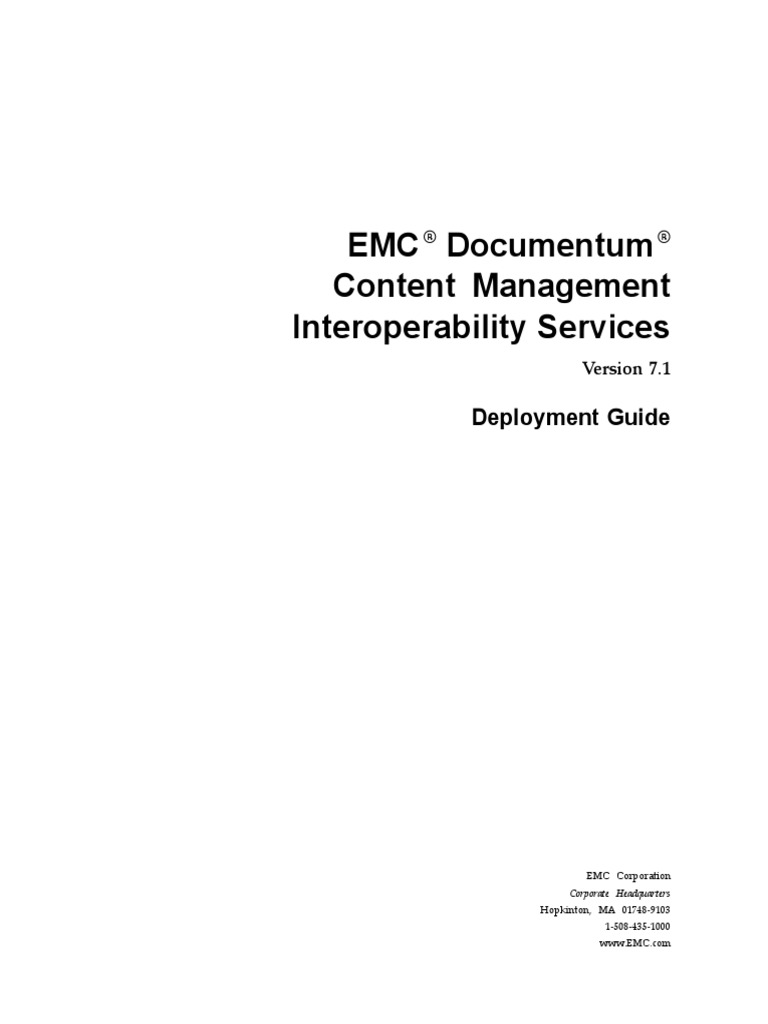 Documentum Content Management Interoperability Services 7.1 Deployment Guide | PDF | World Wide ...