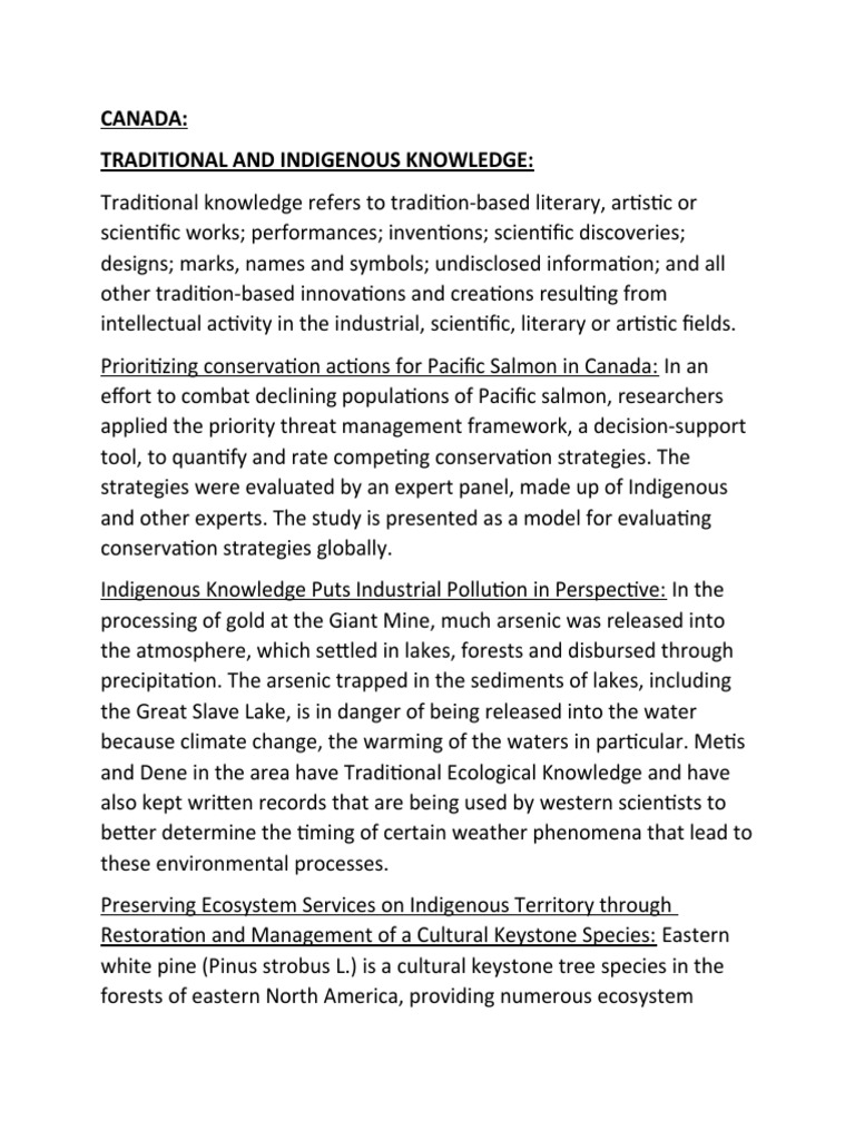 Traditional Knowledge in Canada | PDF | Trade Secret | Traditional ...