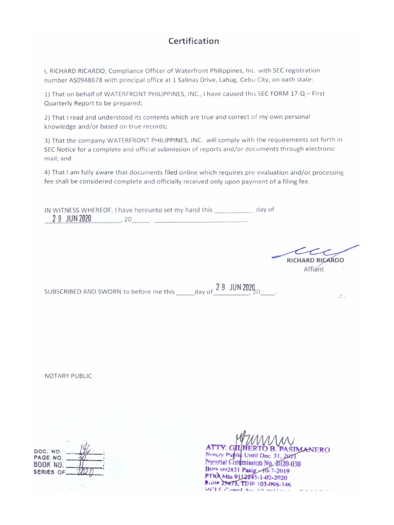 Waterfront Philippines, Inc - Sec Form 17-Q Revised | PDF | Equity ...