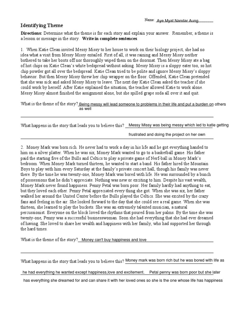 Theme Worksheet 1 | PDF