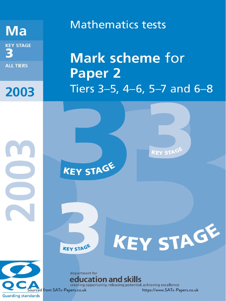 ks3 Mathematics 2003 Marking Scheme Paper 2 | PDF | Percentage ...