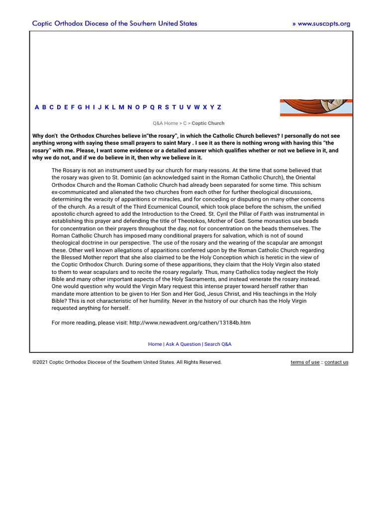 Coptic Orthodox Diocese of The Southern United States - Q&A | PDF ...