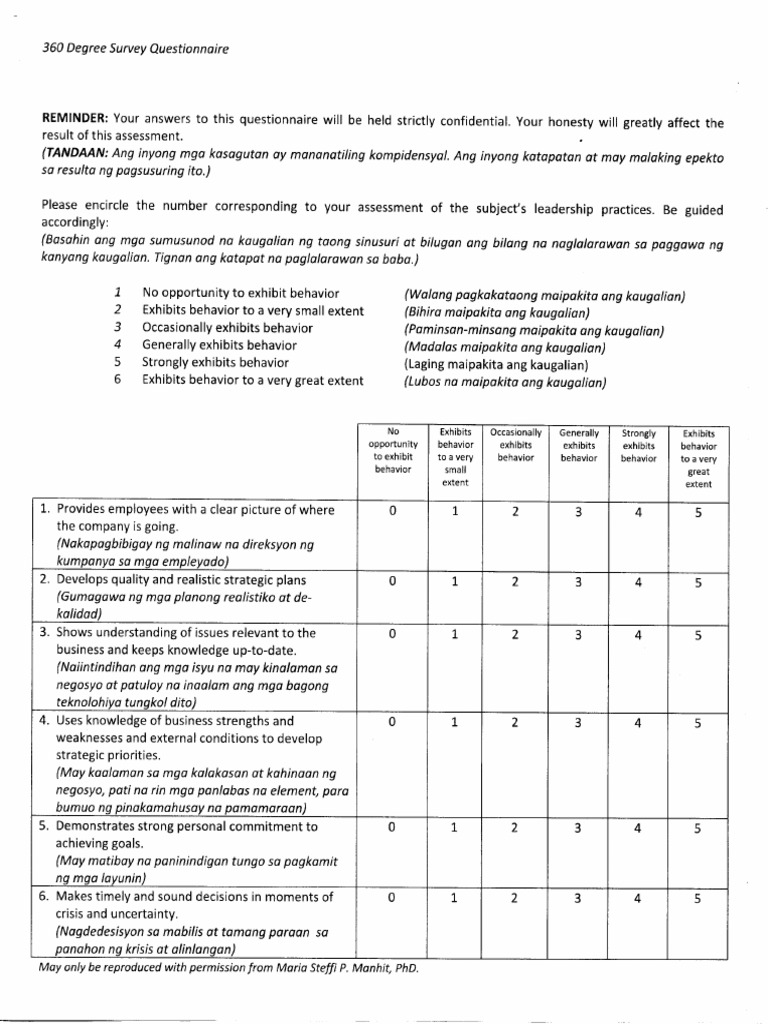 360 Degree Survey Questionnaire | PDF