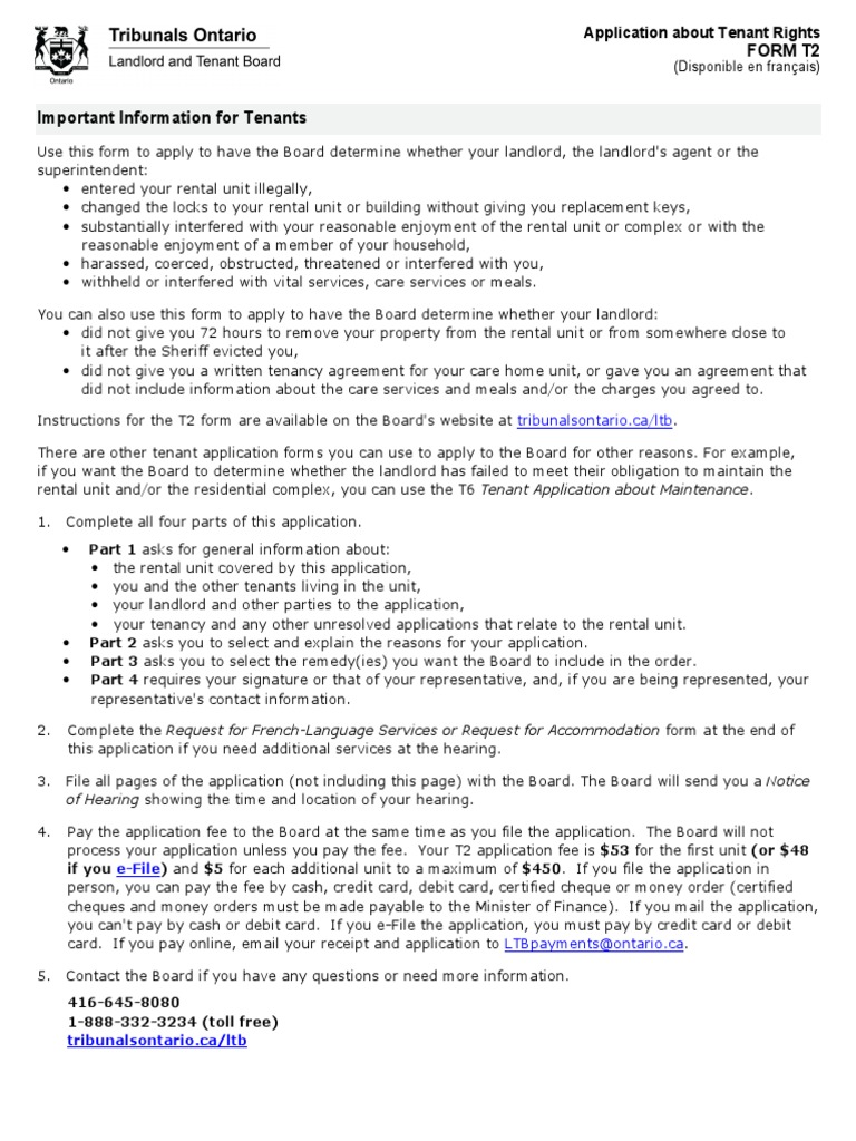 Form T2 Important Information For Tenants: Tribunalsontario - Ca/ltb ...
