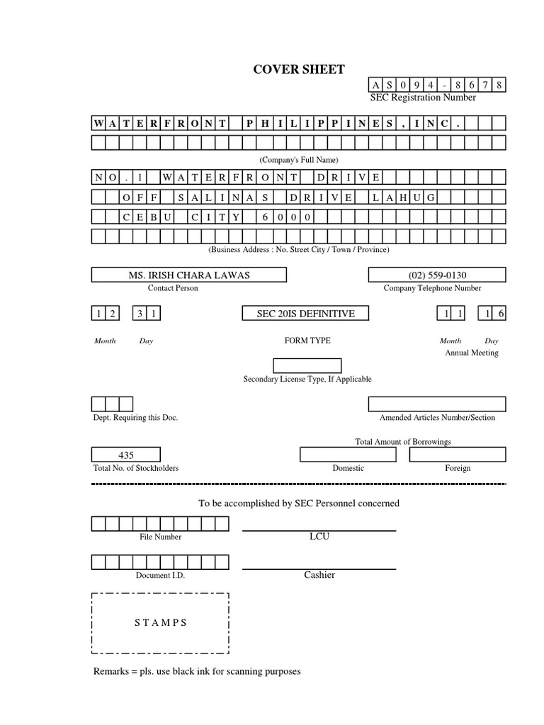 Wpi - Waterfront Philippines Inc - Sec Form Definitive Information ...