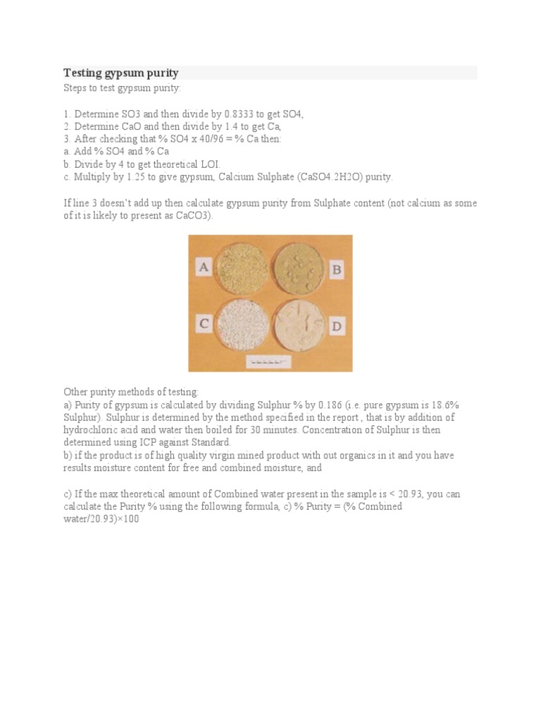 Test Gypsum Purity with SO3, CaO, and Sulfur Content | PDF