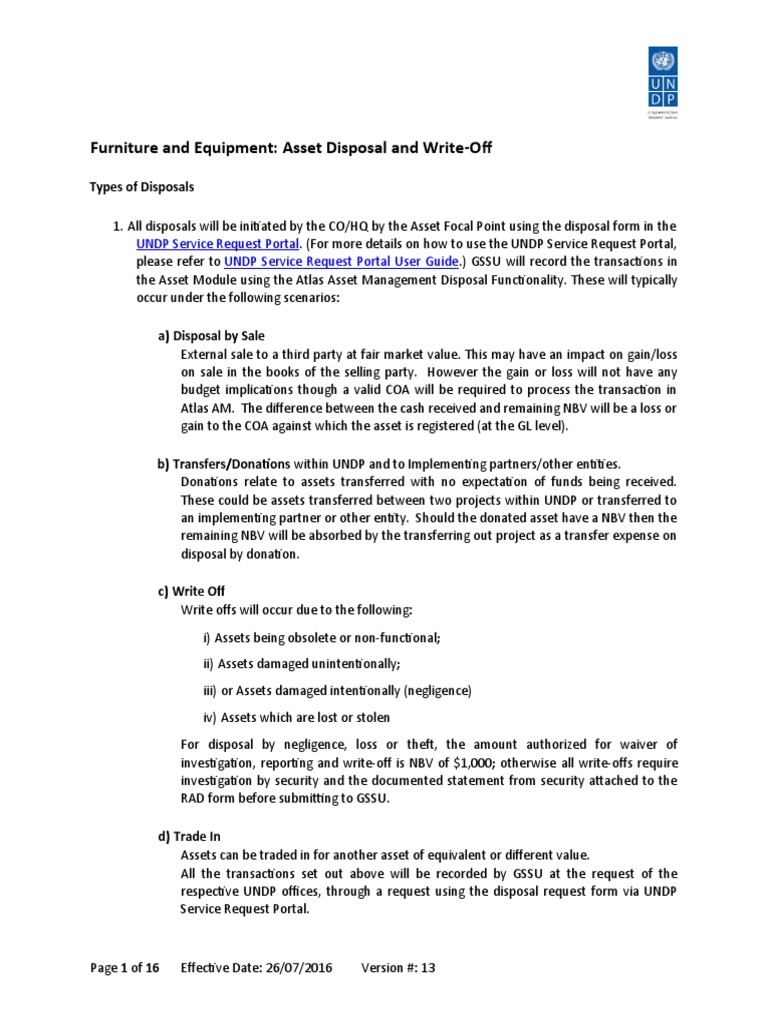 Admin Service - Asset Management - Furniture and Equipment - Disposal ...