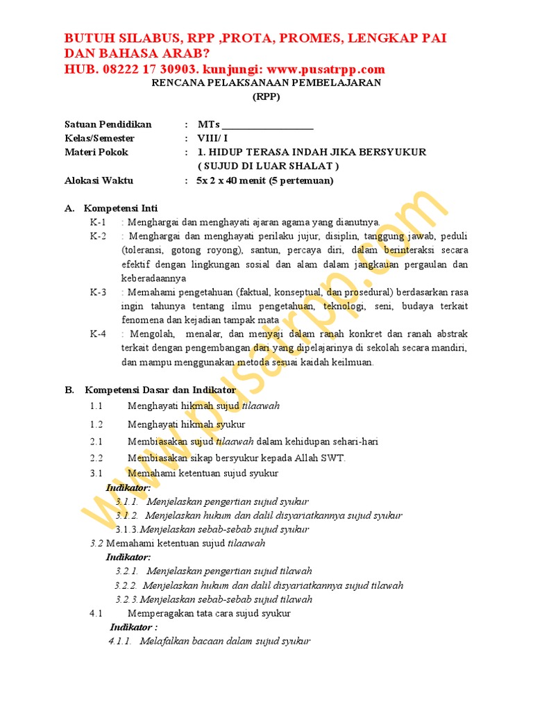 RPP Fiqih Kurtilas Kelas 8 - Contoh | PDF