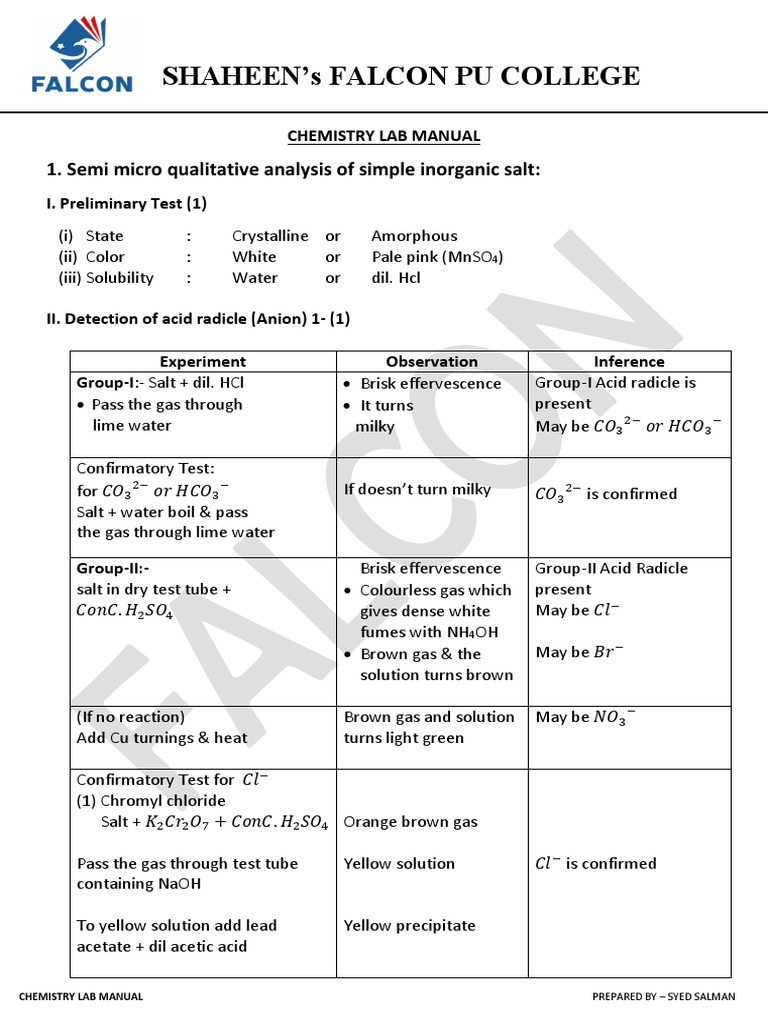 II Puc Chemistry Lab Manual-Combined | PDF | Amine | Aldehyde
