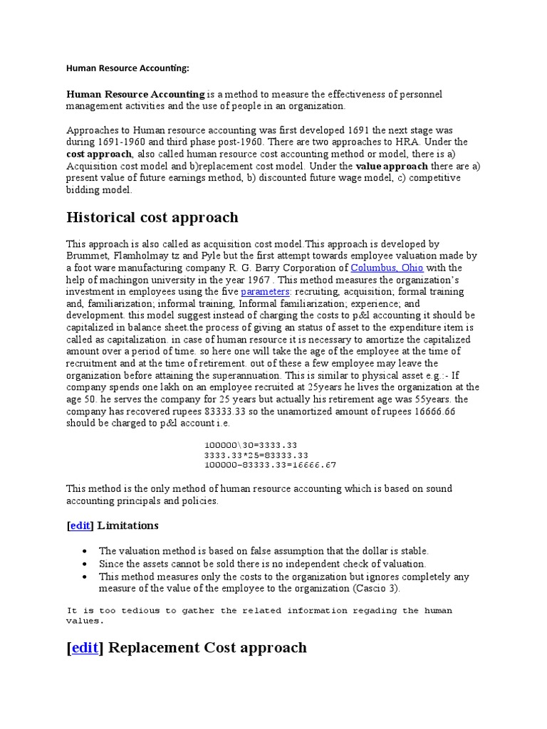 Human Resource Accounting Methods Explained | PDF | Corporate ...
