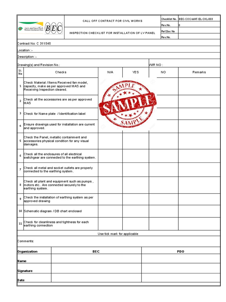 LV Panel Checklist | PDF