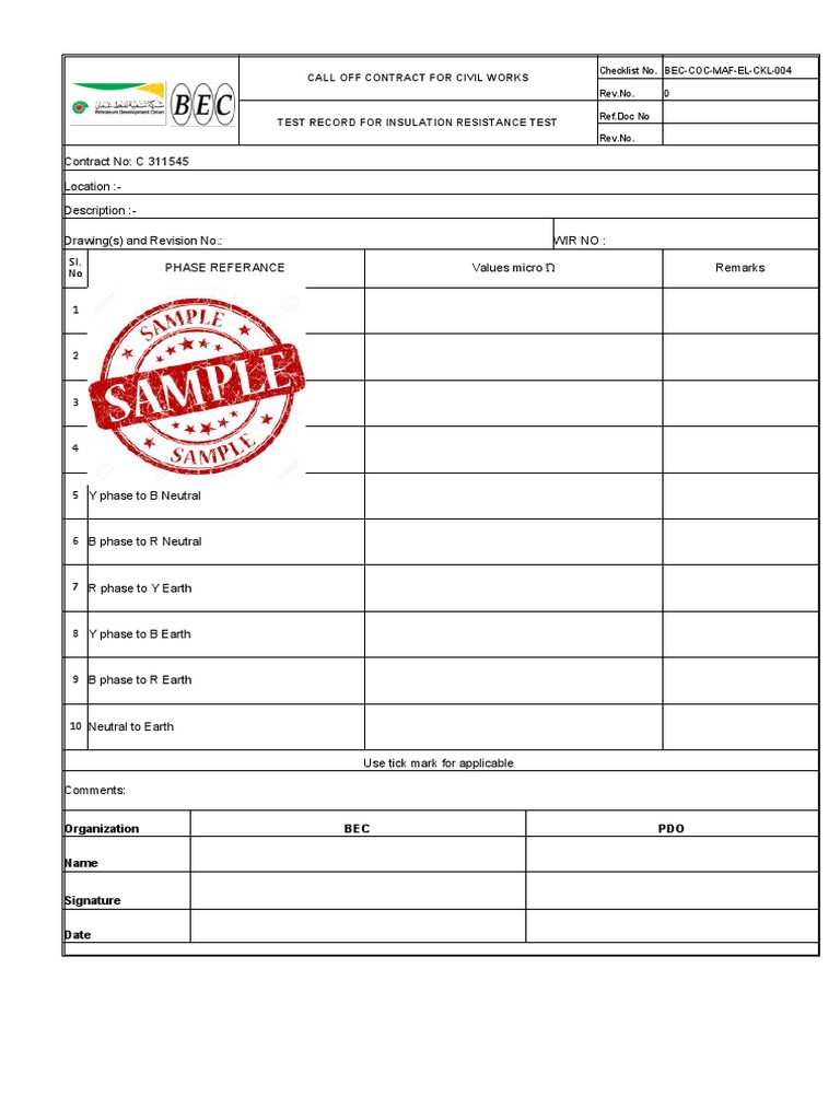 Call Off Contract For Civil Works: Organization BEC PDO Name Signature ...