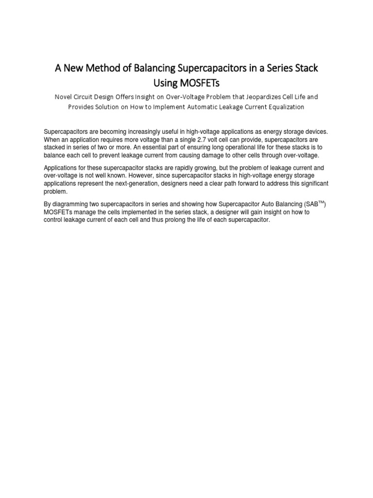 A New Method of Balancing Supercapacitors in A Series Stack Using ...
