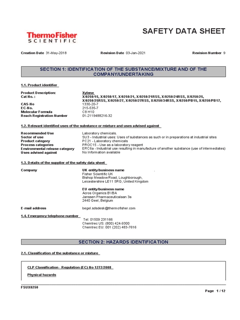 Safety Data Sheet: Section 1: Identification of The Substance/Mixture and of The Company ...
