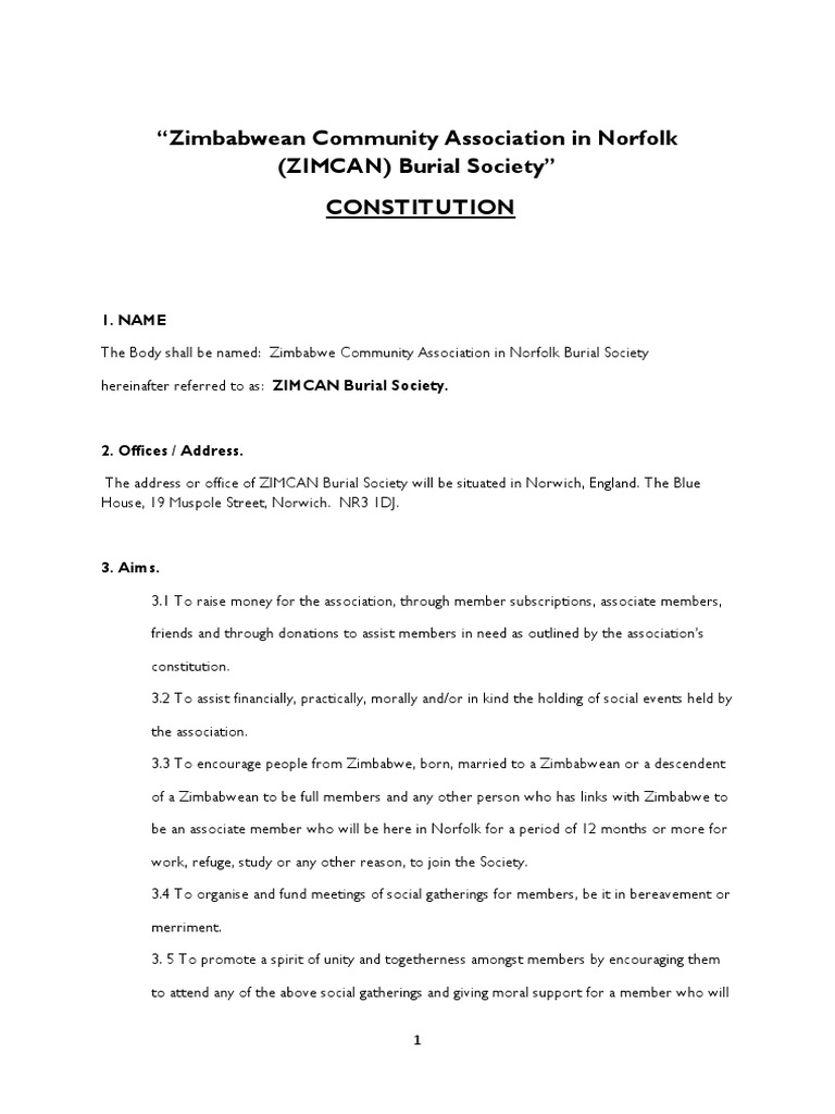 ZIMCAN Burial Society Constitution | PDF | Subscription Business Model ...