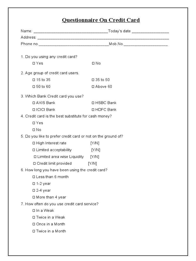 Questionnaire On Credit Card | PDF