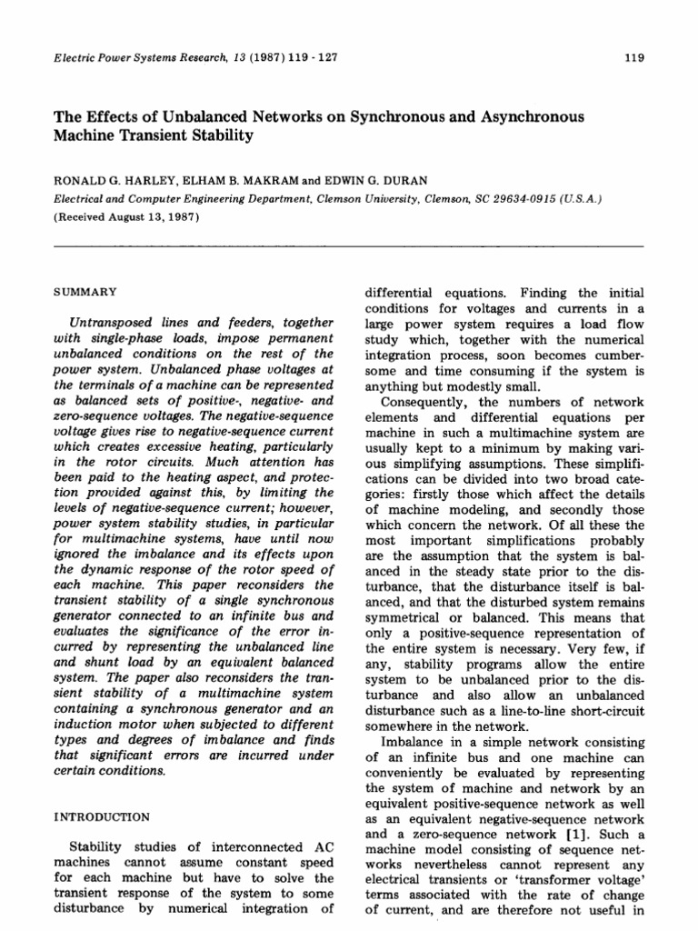The Effects of Unbalanced Networks On Synchronous and Asynchronous Machine Transient Stability ...