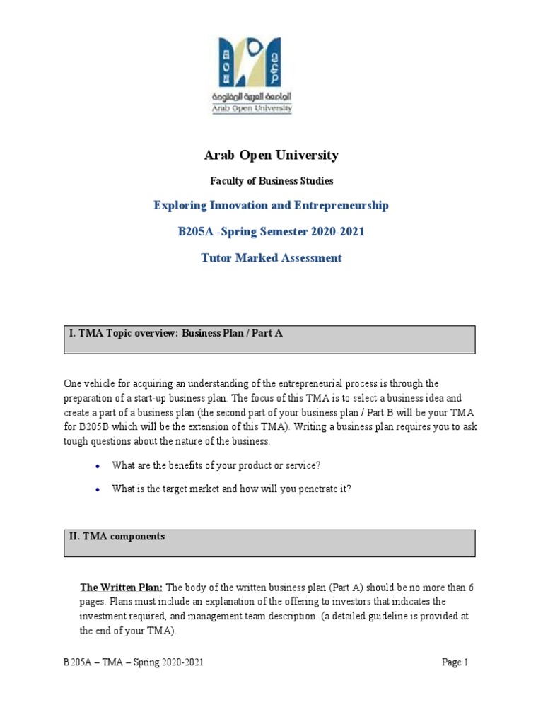 B205A TMA Project Spring 2021 - Updated | PDF | Entrepreneurship ...