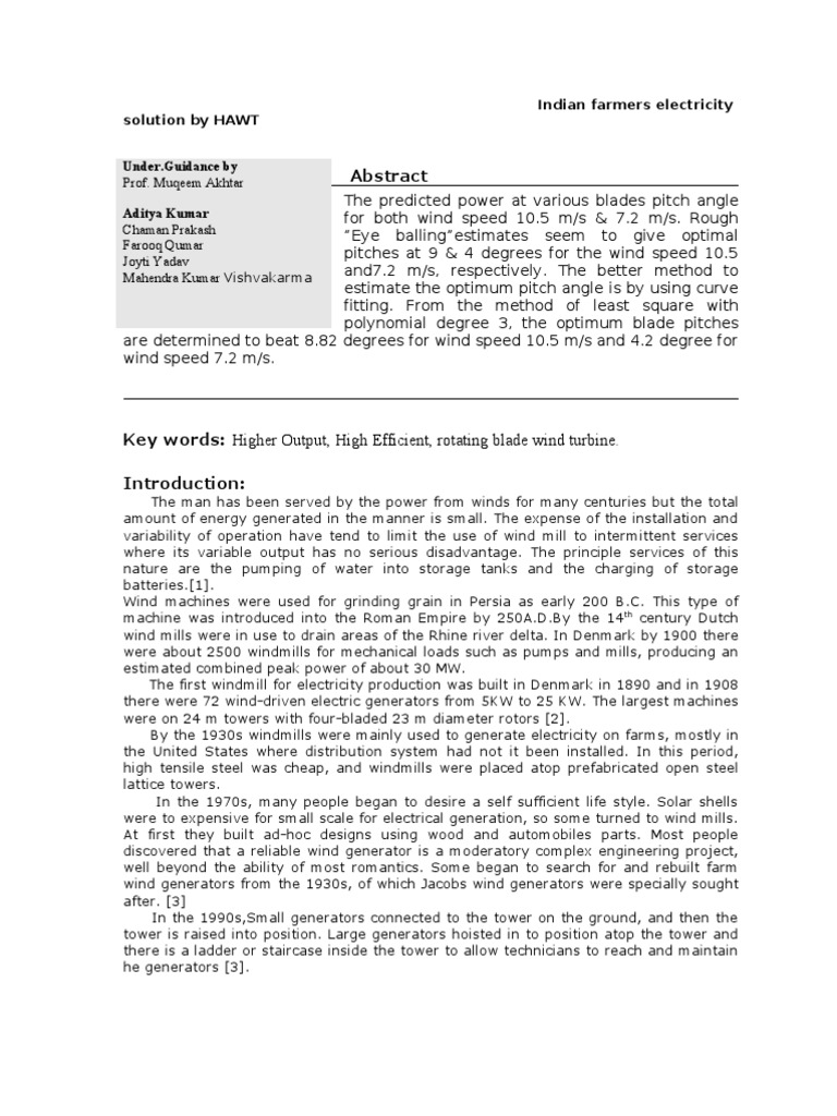 Horizontal Axis Wind Turbine Hawt Pdf Wind Turbine Wind Power