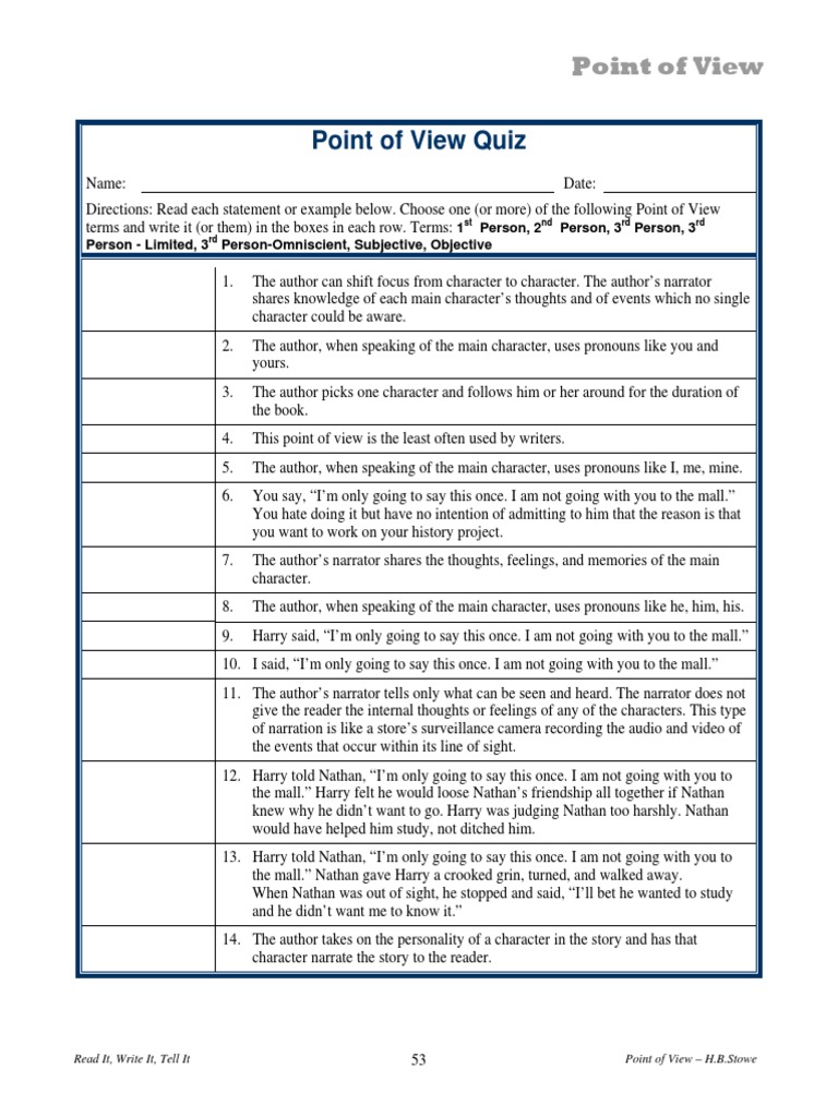 Point of View Quiz | PDF | Narration