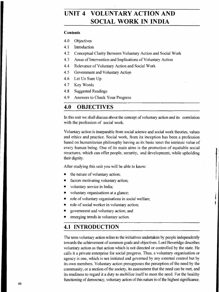 Unit Voluntary Action and Social Work in India: 4.0 Objectives ...