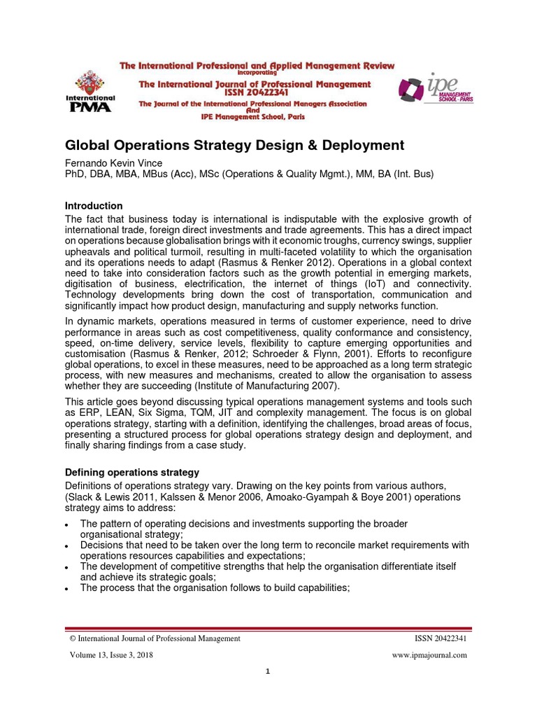 Global Operations Strategy Design Deployment FKV | PDF | Strategic ...