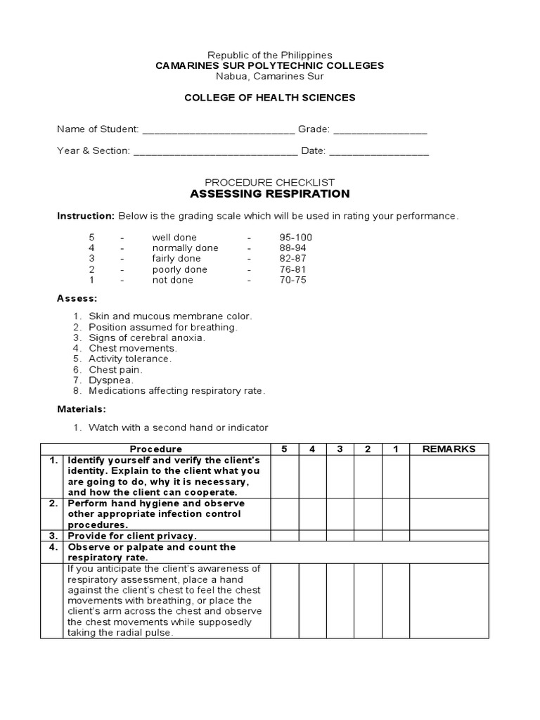 Respiratory Checklist | PDF | Breathing | Thorax