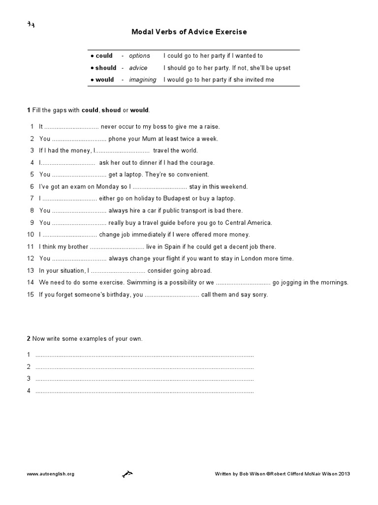 Modal Verbs of Advice Exercise | PDF