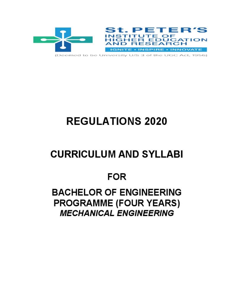 Regulations 2020: Mechanical Engineering Curriculum | PDF | Engineering ...