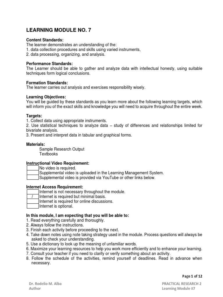 Learning Module No. 7: Content Standards | PDF | Statistics ...