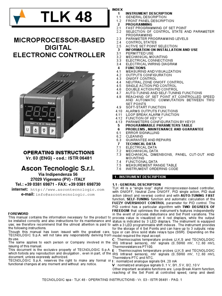 Microprocessor-Based Digital Electronic Controller: Ascon Tecnologic S.R.L | PDF | Parameter ...