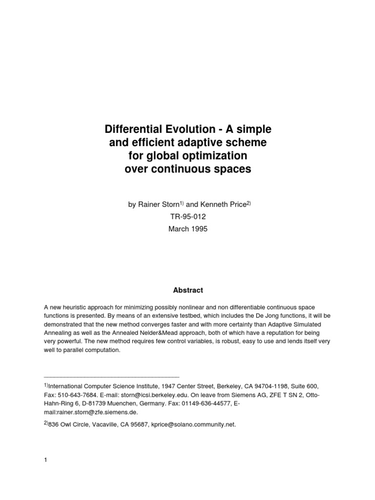Differential Evolution | PDF | Genetic Algorithm | Mathematical ...