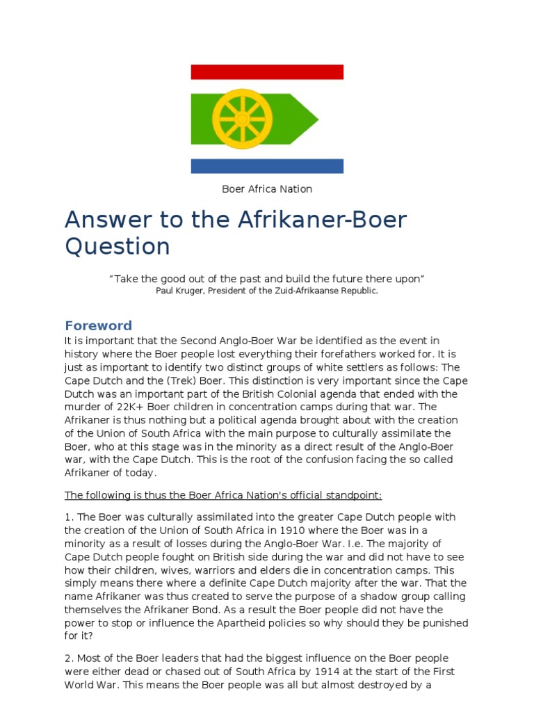 Answer To The Afrikaner-Boer Question | PDF | Boer | Second Boer War