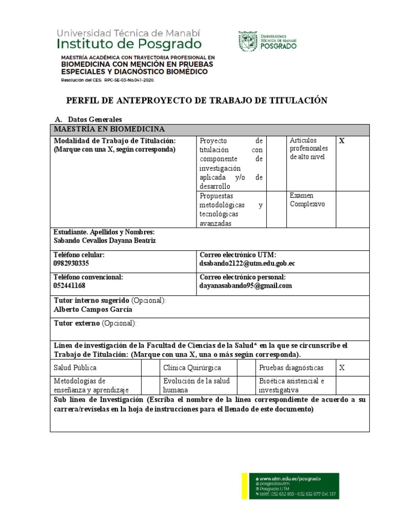 Perfil Anteproyecto Dayana Sabando | PDF | Cognición | Ciencia cognitiva