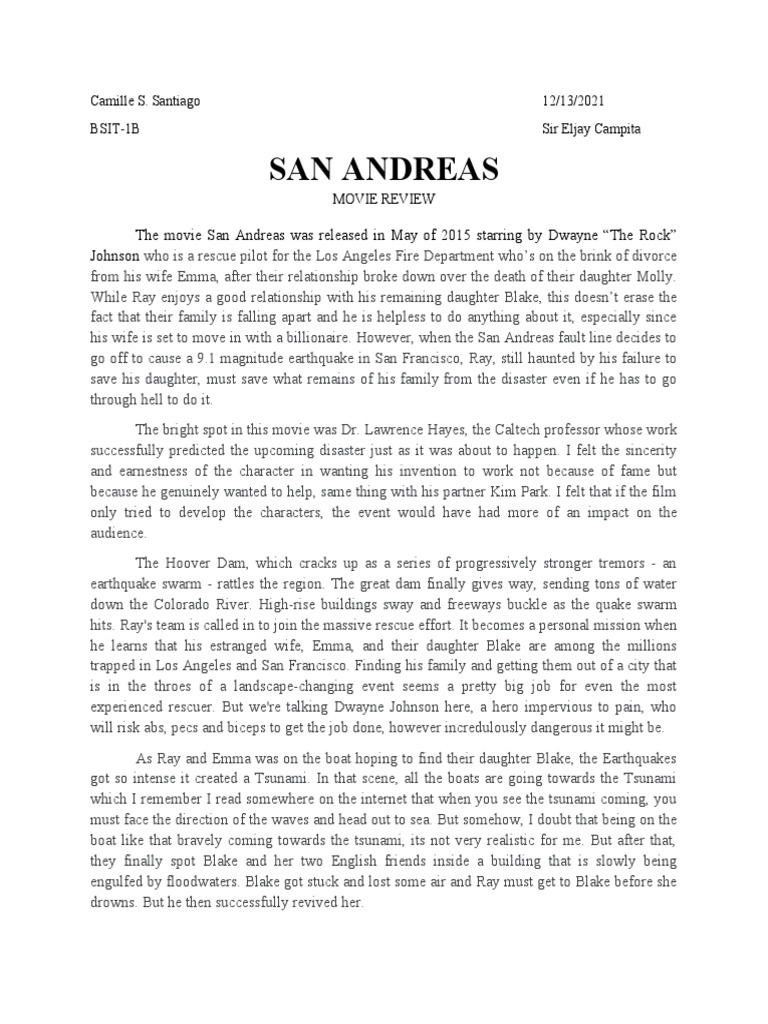 San Andreas Movie Review | PDF | Natural Disasters | Geological Hazards