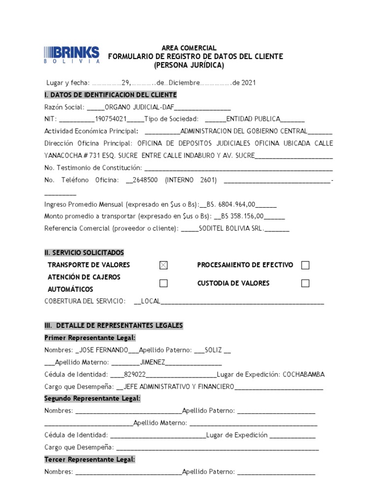 Formulario Registro de Datos Del Cliente PJ | PDF